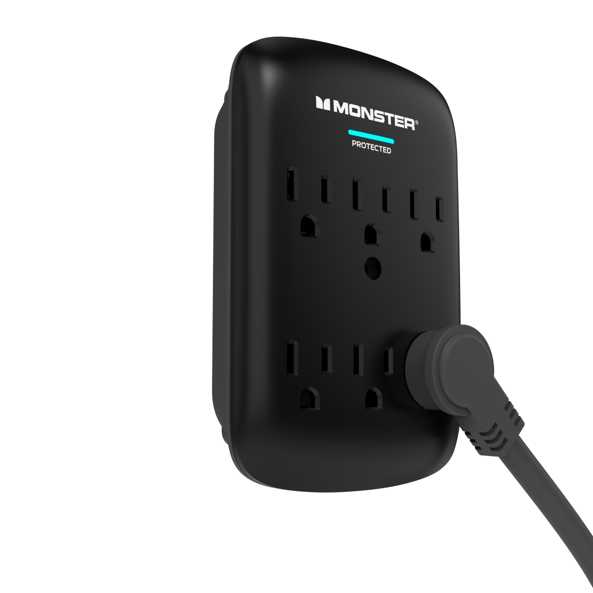 Monster - Wall Tap Surge Protector, 6 AC Ports, Black