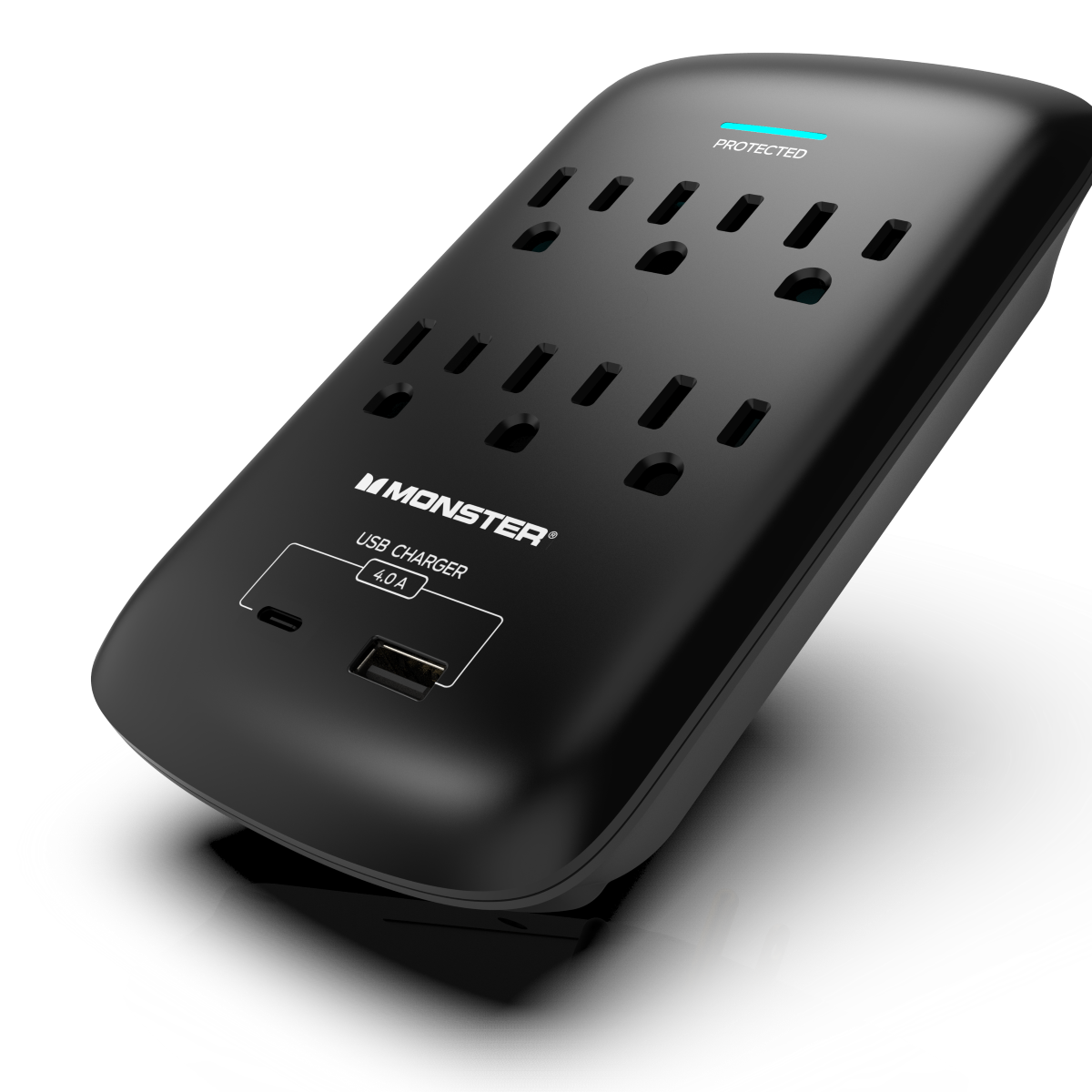Monster - Wall Surge Protector, 6 AC, 1 USB-C, 1 USB-A, BLK