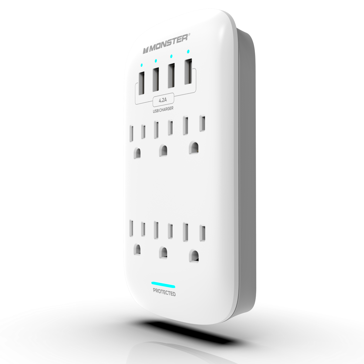 Monster - Wall Surge Protector, 6 AC, 4 USB-A, WHT