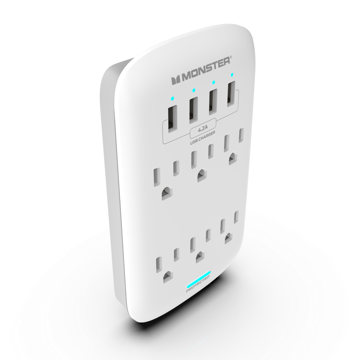 Monster - Wall Surge Protector, 6 AC, 4 USB-A, WHT