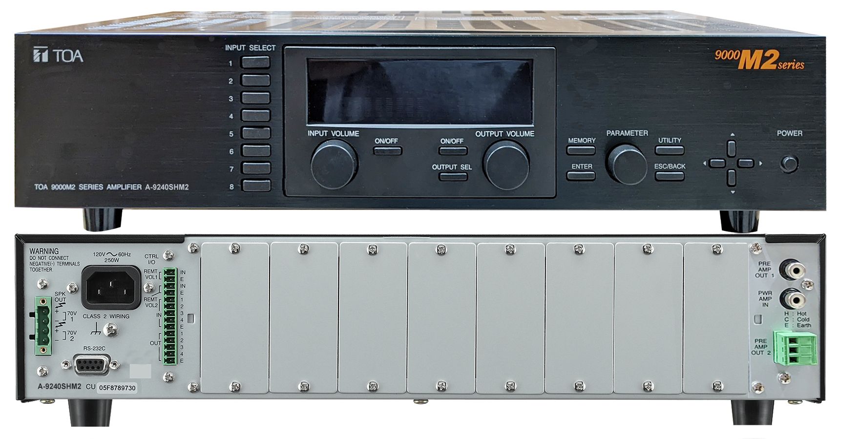 240W single channel mixer/matrix amp. max. 8 inputs 8 output